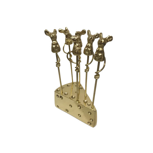 Mice Cheese Picks and Holder Gold | The Flying Fox