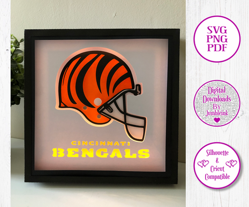 Cincinnati Bengals Football - Square 3D Paper Cut Shadow Box | JumbleinkSVG
