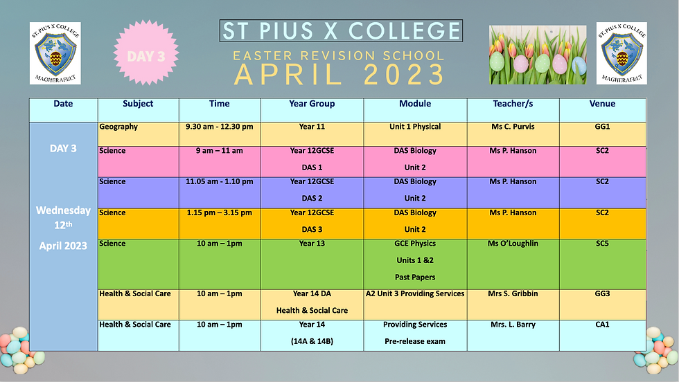 Easter School Revision Timetable