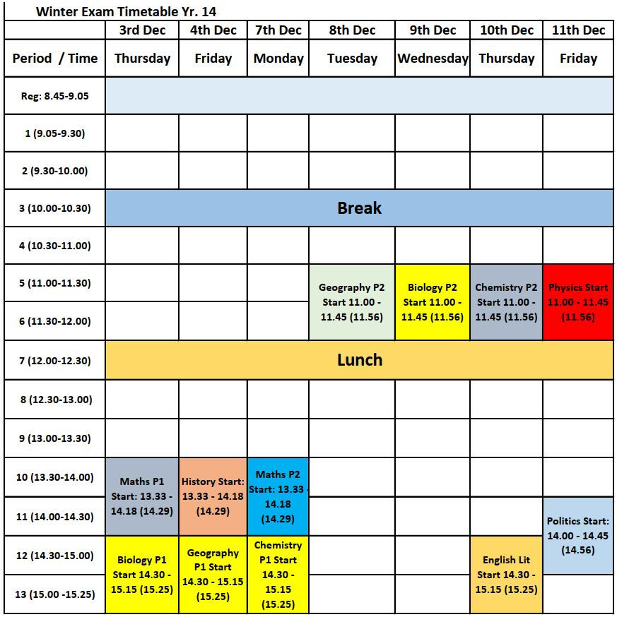 Exam Time Table Winter 2020