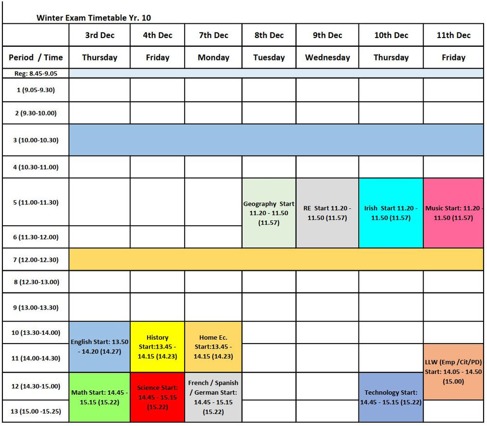 Exam Time Table Winter 2020