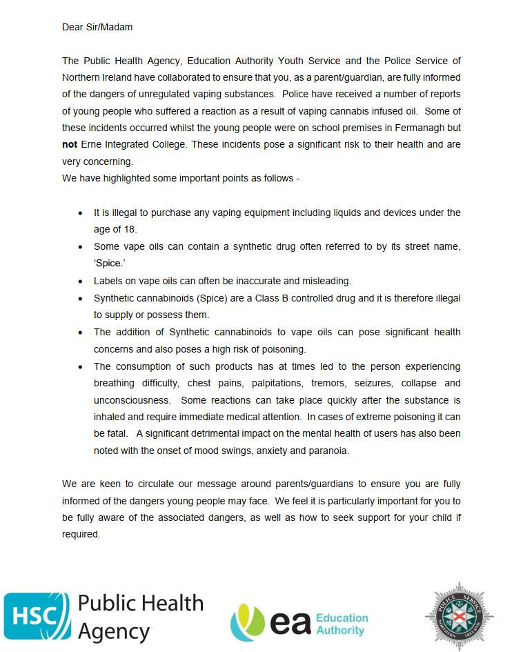 Letter for Parents - Vaping