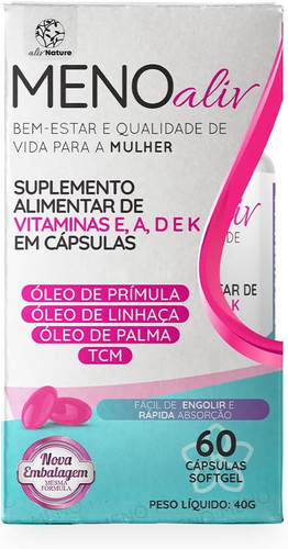 Meno Aliv Tratamento para Menopausa- 500mg - 60 Capsulas | Mar Aberto