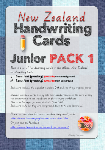 Junior Handwriting Cards Pack 1 (New Zealand Basic Font) 30 Cards ...