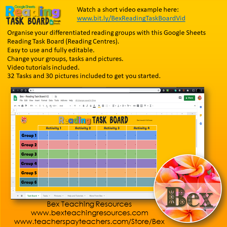 Reading Task Board - Google Sheets | BexTeachingResources