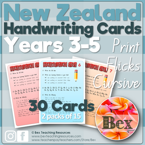 New Zealand Handwriting Cards - Middle - Year 3-5 | BexTeachingResources