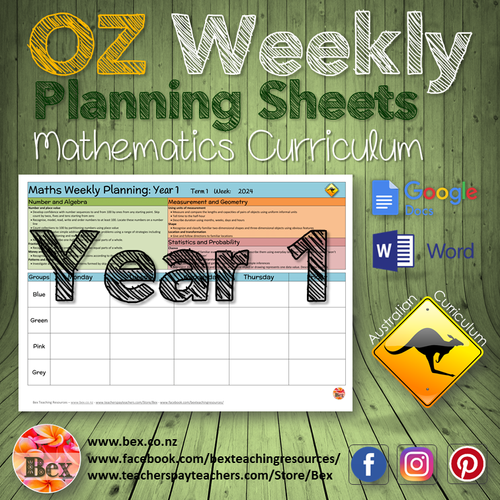 Australian Maths Weekly Planning Sheets - Year 1 | BexTeachingResources