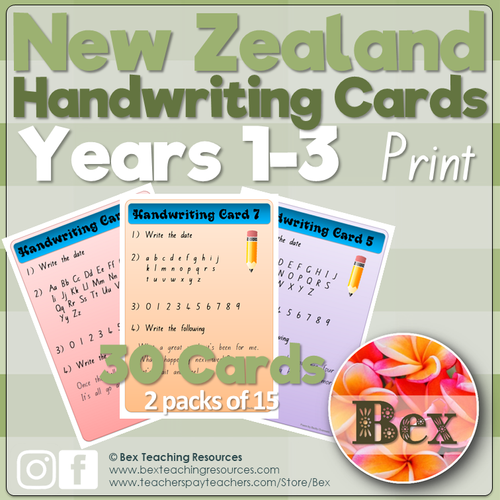 New Zealand Handwriting Cards - Junior - Year 1-3 | BexTeachingResources