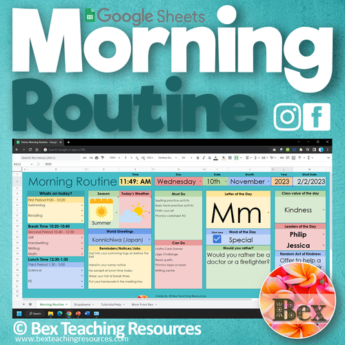 Morning Routine Google Sheet | BexTeachingResources