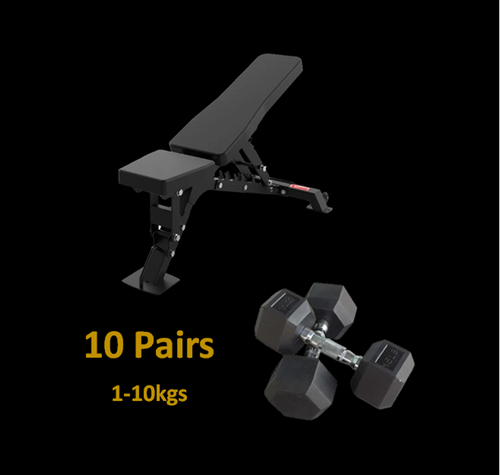 Adjustable Dumbbell Bench & 20 Pce Dumbbell Set (110kgs) | OTTop