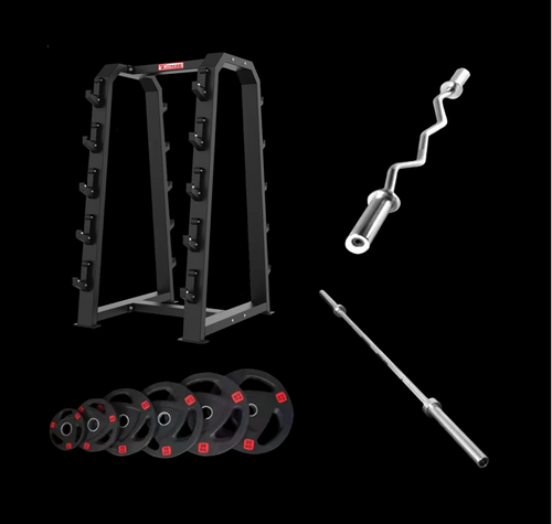 Barbell Rack With EZ Curl & Olympic Bars Plus 165kgs Plates Set | OTTop