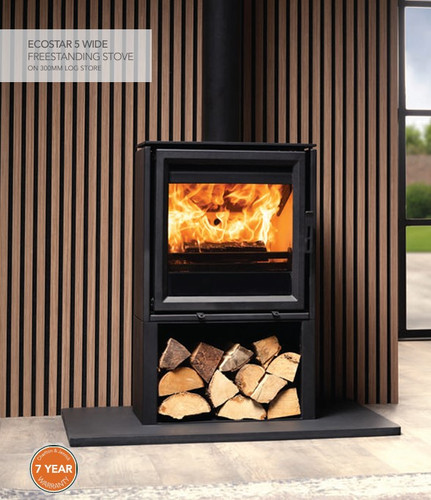 Fireline™ Ecostar 5 wide multi-fuel stove on log Store | South West Stoves