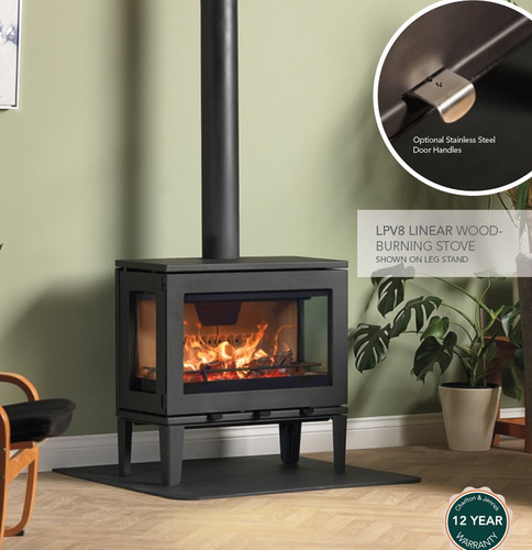 Purevision LPV8 Linear wood only stove on legs | South West Stoves