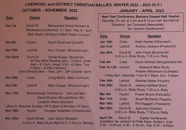 Liverpool Saturday Night Meetings 2022-2023