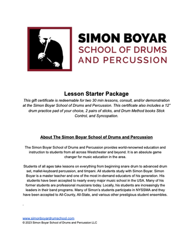 Lesson Starter Package | simonboyardrumschool