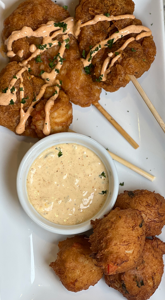 Lobster Lollipops with Old Bay Crema and Crab Hushpuppies with ...