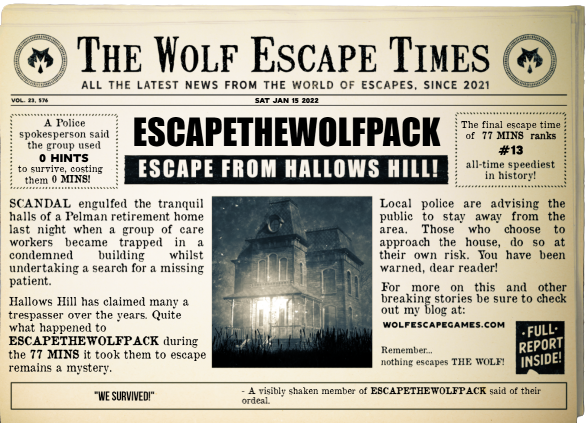 Wolf Escape Games - "Hallows Hill"