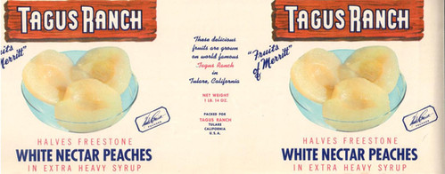 Vintage Tagus Ranch White Nectar Peaches Fruit Can Label | Tulare ...