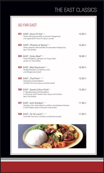 Speisekarte | Restaurant THE EAST Hanau