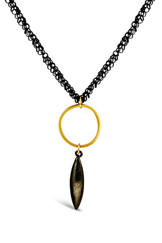 30" black chain with gold ring and black drop necklace | caratpatch ...