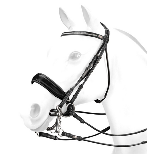 ROLLED DOUBLE BRIDLE WITH CRYSTAL BROWBAND WITH REINS | Kilean Equine