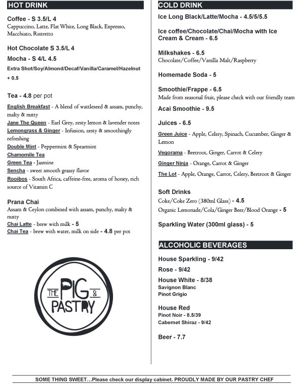 MENU The Pig and Pastry, Petersham - Sydney NSW Australia