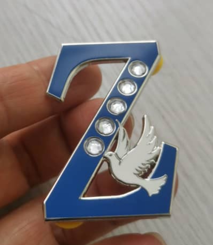 Zeta Crystal Dove 2 inch Z lapel pin | ilovegreekstuff