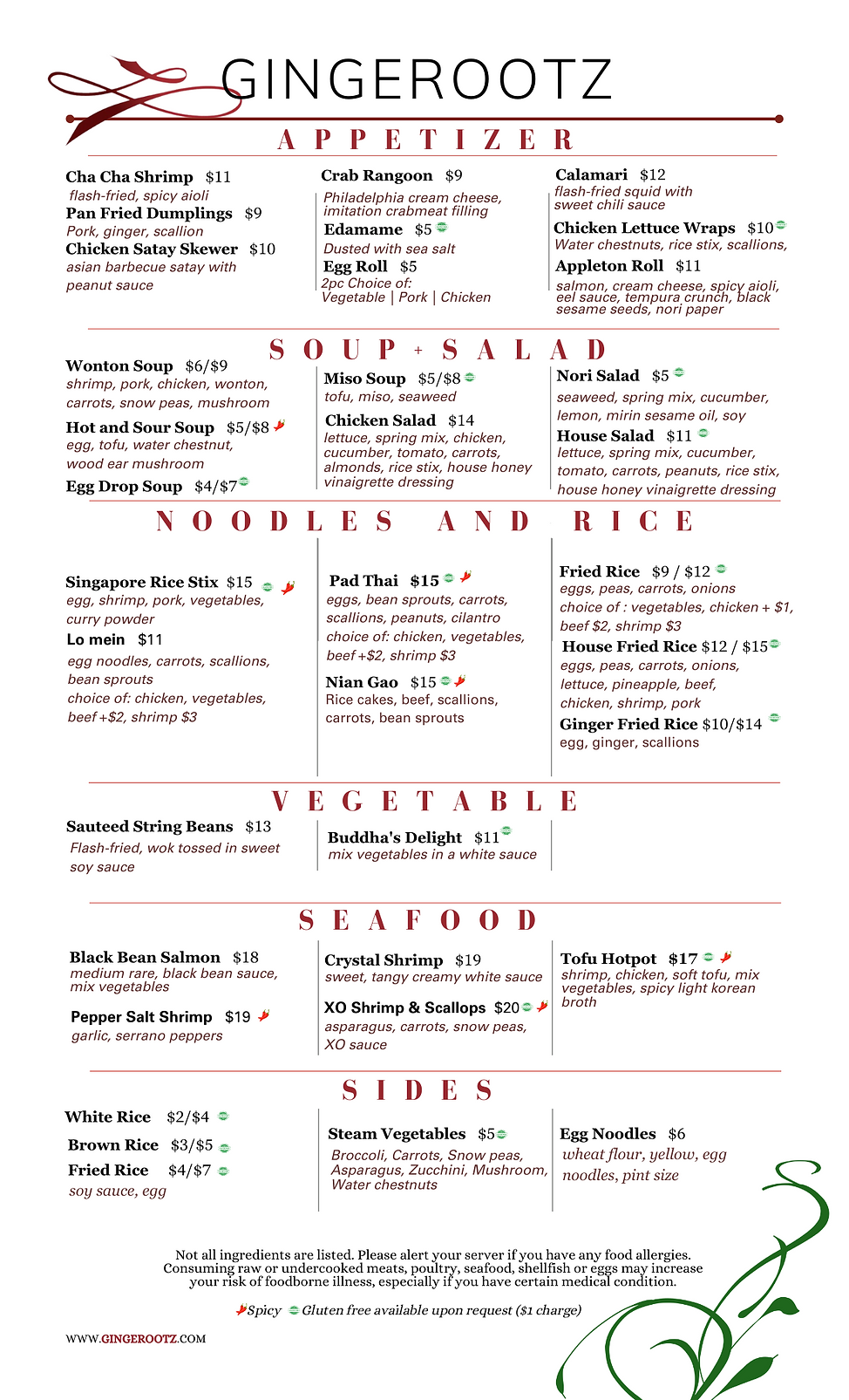 Menus | GingeRootz