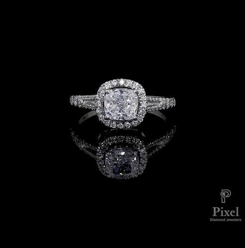Cushion shape Halo Pave Engagement Ring | Pixel Diamond