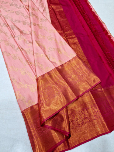 D pink colour with onion colour kanchipuram pattu saree | Kanchipuram Silks