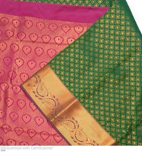 Pink colour with green colour kanchipuram pattu saree | Kanchipuram Silks