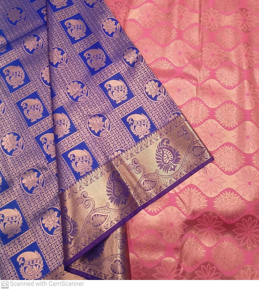 Peach colour with violet colour kanchipuram pattu saree collection ...