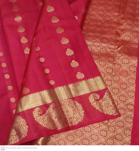 Cherry Red colour kanchipuram pure silk saree | Nithiya Silks