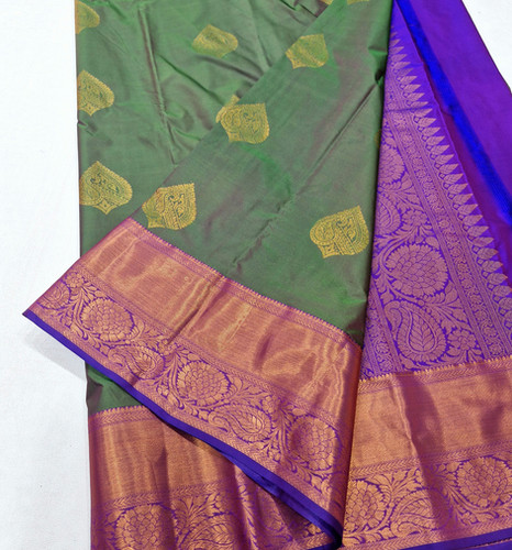 Purple colour with peacock blue colour Kanchipuram pattu saree ...