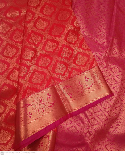Pink colour with Red colour kanchipuram pattu saree collection ...