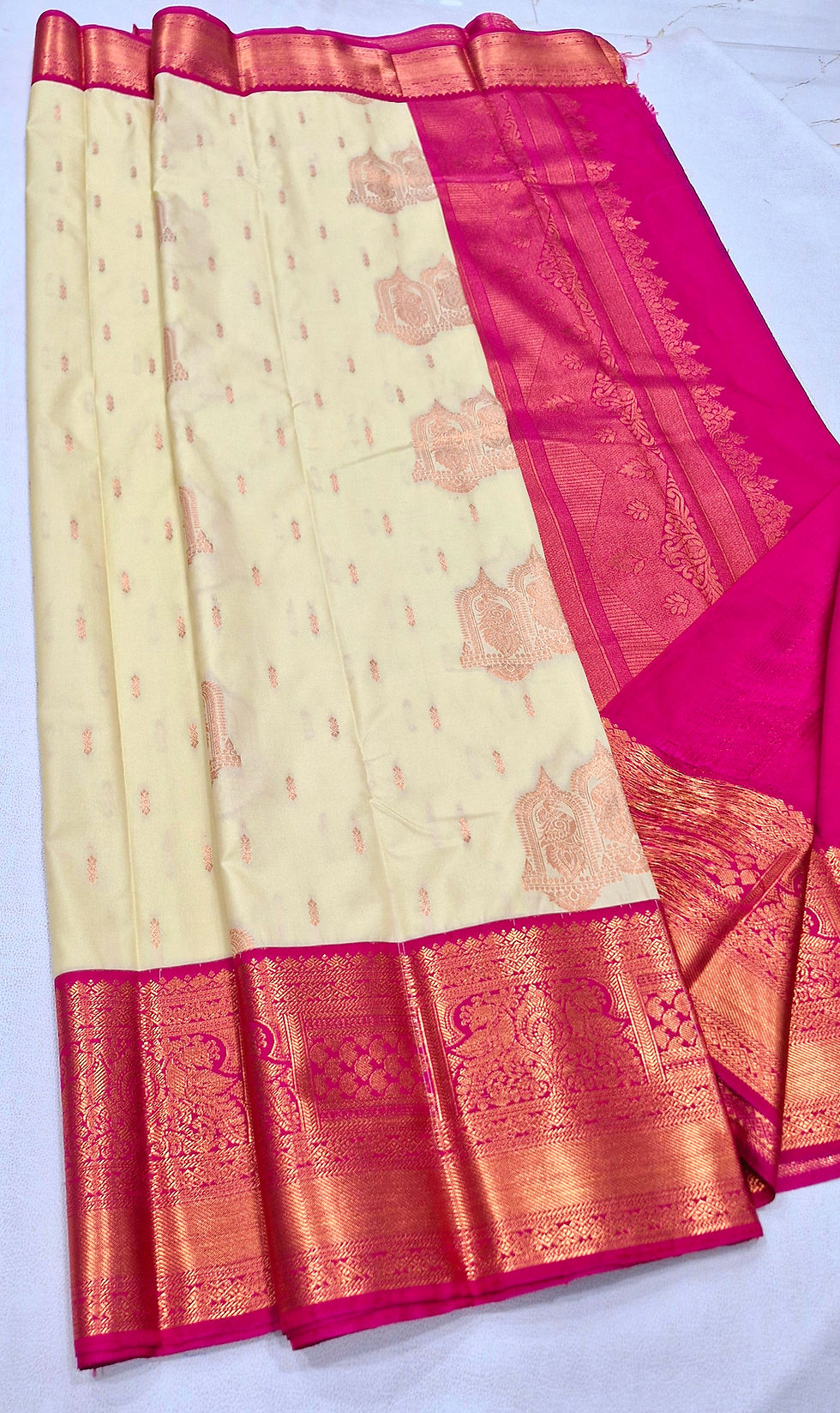Pink colour with cream colour Kanchipuram pattu saree | Kanchipuram Silks
