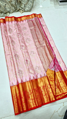 Red colour with light pink colour Kanchipuram pattu saree | Kanchipuram ...