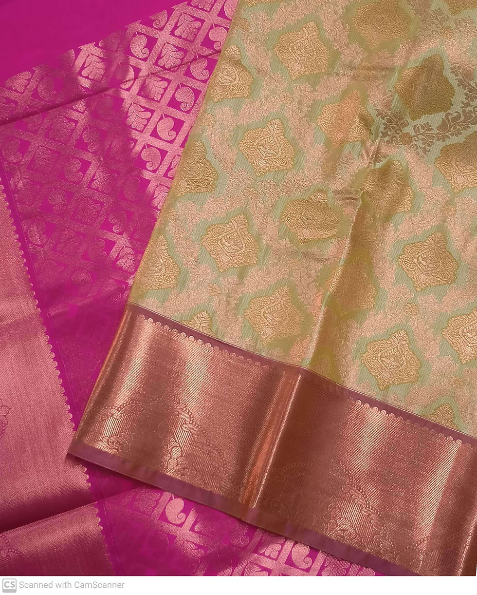 Pink with lemon cream colour kanchipuram pattu saree | Kanchipuram Silks