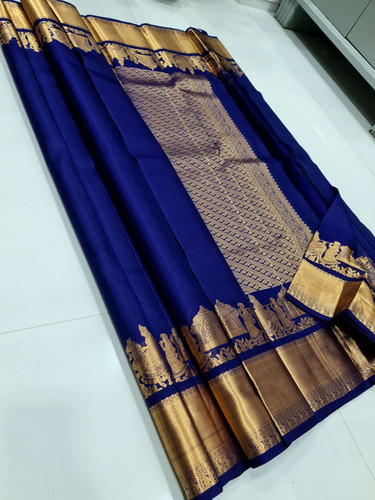 Ms blue colour kanchipuram pure silk saree | Kanchipuram Silks