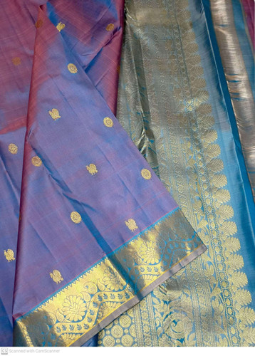 Argo blue with butter blue colour kanchipuram pure silk saree | Nithiya ...