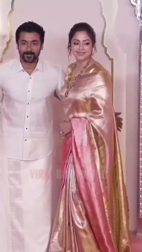 Golden pink colour Kanchipuram pure silk bridal saree jyothika saree ...