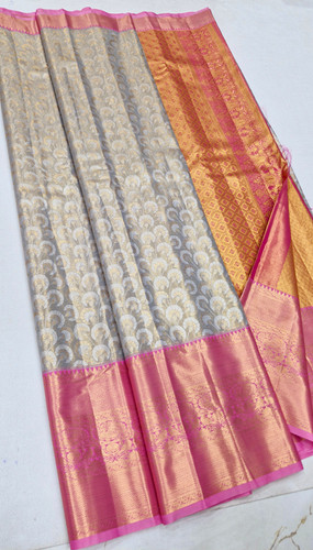 Light pink with the with silver grey colour Kanchipuram pattu saree ...