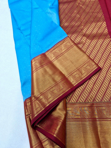 Maroon with sky blue colour Kanchipuram pattu saree | Kanchipuram Silks
