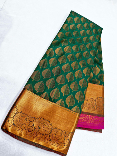 Pink colour with green colour Kanchipuram pattu saree | Kanchipuram Silks