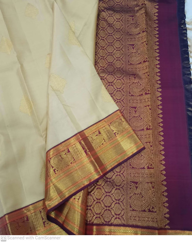 D maroon colour with cream colour kanchipuram pure silk saree ...