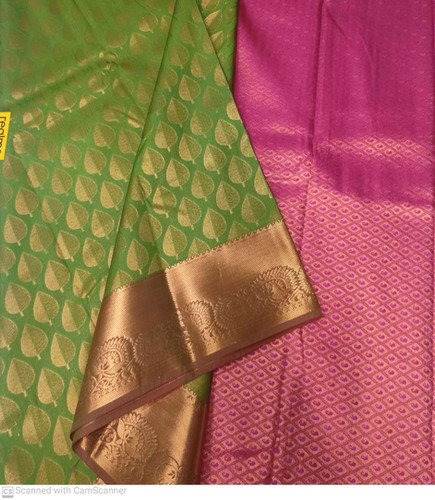 Pink colour with leaf green Kanchipuram pattu saree | Kanchipuram Silks