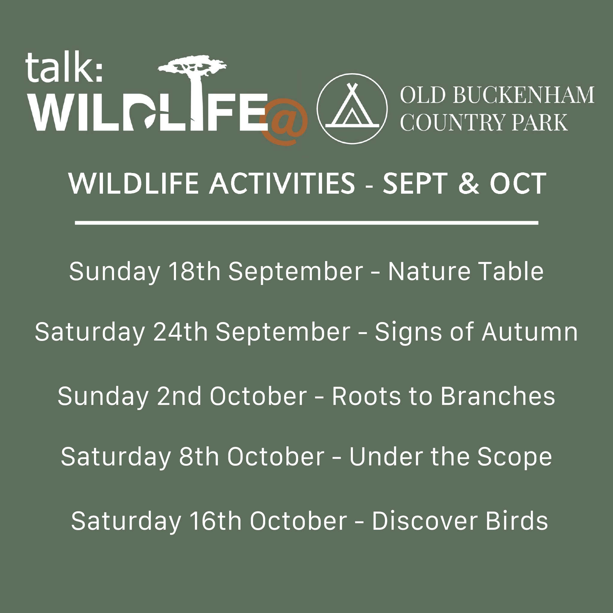 Talk Wildlife Activities - September & October | OBCP