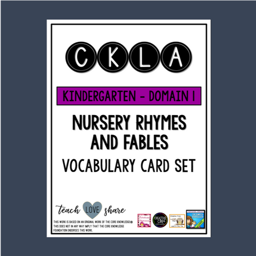 CKLA KG DOMAIN 1 NURSERY RHYMES AND FABLES VOCABULARY CARDS ...