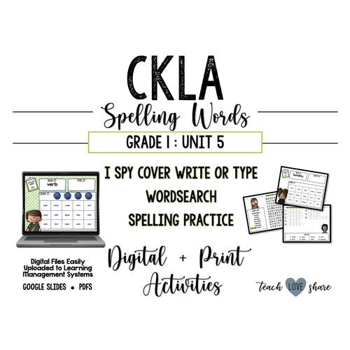 CKLA GR. 1 SKILLS UNIT 5 SPELLING WORDS ACTIVITIES PACK | DIGITAL ...
