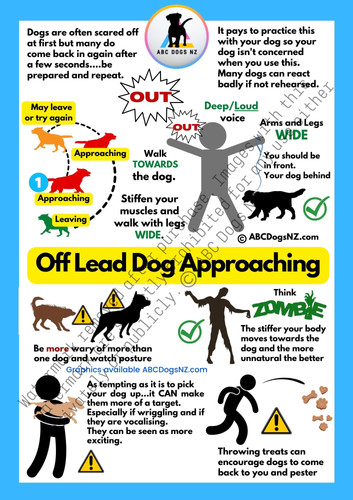 ABC Dogs NZ. Off lead dog approaching. Dog training graphic | ABC Dogs NZ